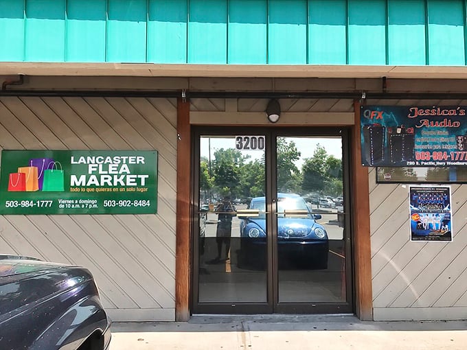 Lancaster Flea Market's welcoming storefront hides a world of vintage clothing and household treasures behind its simple doors.