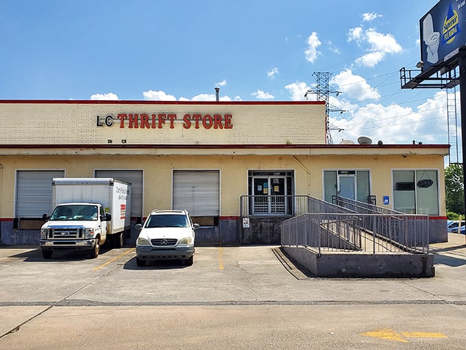 Last Chance Thrift Store's no-frills exterior hides a wonderland of finds. Never judge a thrift store by its loading dock!