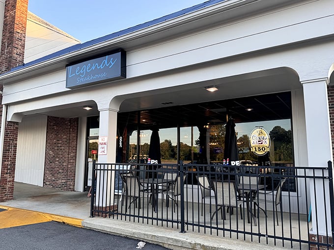 Legends Steakhouse sits pretty with outdoor seating that says "stay awhile, friend" in true style.