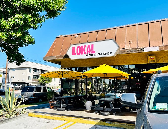 Those sunny yellow umbrellas create an instant oasis of good vibes in the urban landscape.