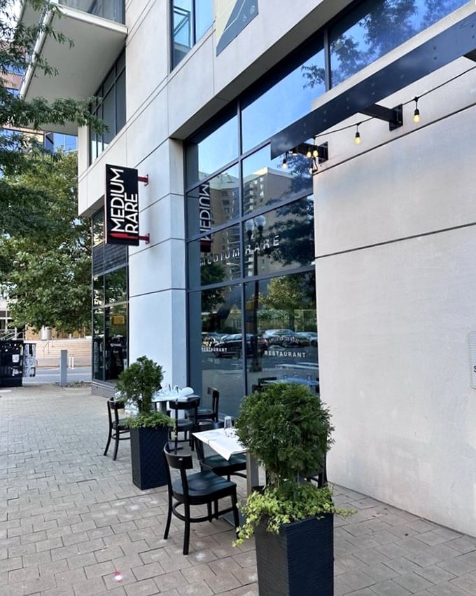Medium Rare's modern glass facade promises precision cooking that'll convert even the most stubborn well-done devotees.
