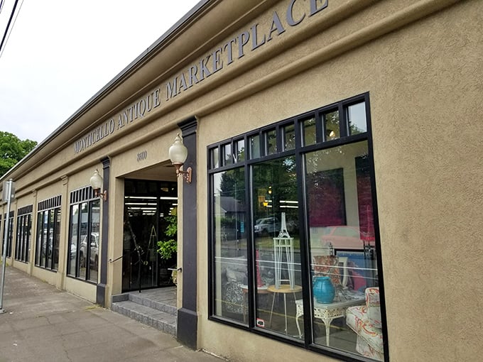 Monticello's elegant façade hints at the curated vintage wonderland waiting inside. This is where Portland's past gets its second act!