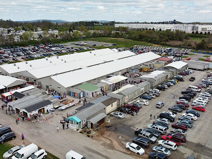 Morning Sun's aerial view reveals a shopping village where parking spots become prime retail real estate.