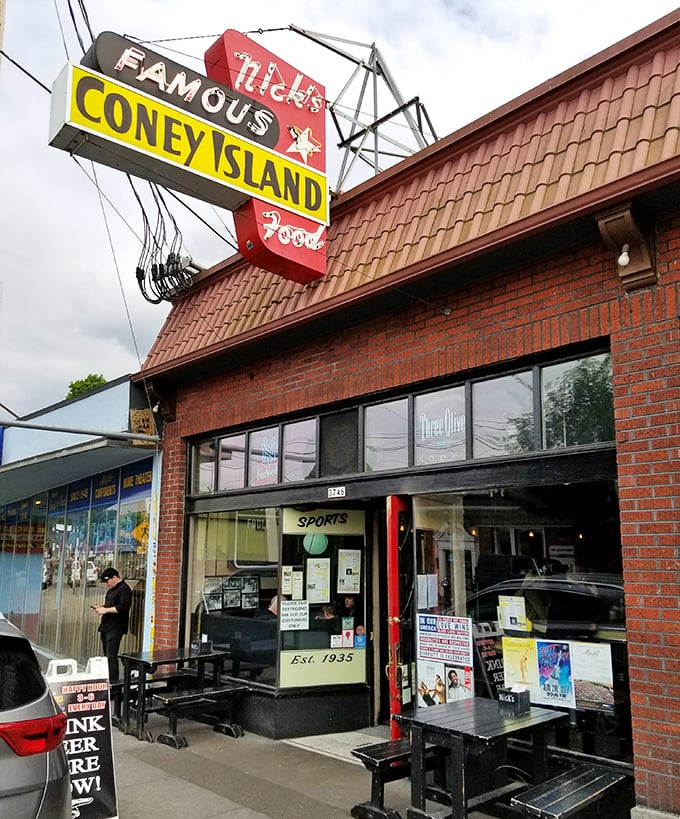 Behind that brick facade lies Portland's best-kept Coney Island secret, where chili-topped dreams become delicious reality every day.