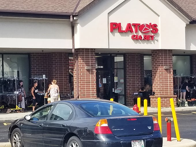 Plato's Closet's trendy exterior matches its fashion-forward mission - style doesn't have to break the bank here.