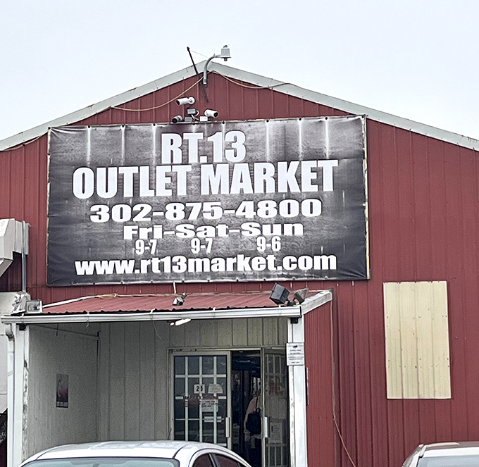 That red barn facade signals serious business for folks who appreciate a good old-fashioned deal.