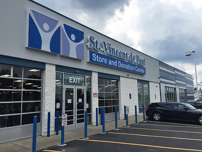 St. Vincent de Paul's sleek blue-and-white storefront promises organization inside – a rare and beautiful thing in thrift store world.