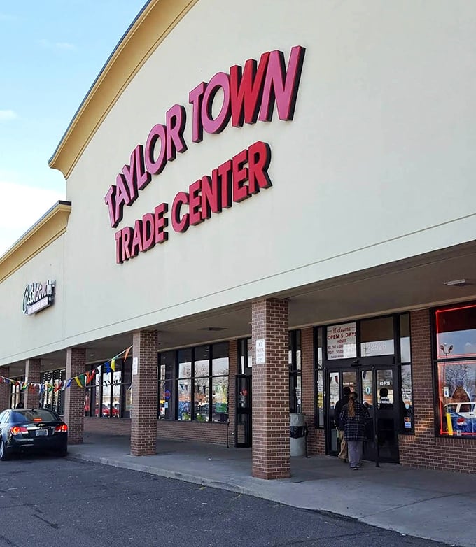 Taylor Town Trade Center's brick facade houses endless aisles of everything from work clothes to weekend treasures.