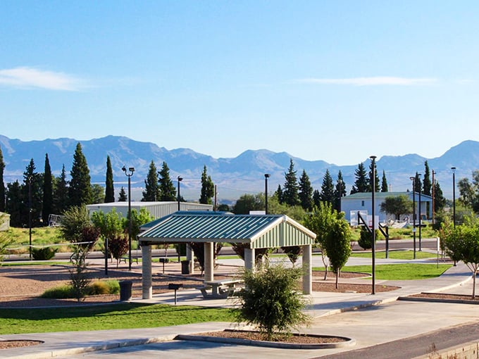 Picnic paradise in Thatcher comes with mountain views that million-dollar cities can't buy, all under a green-roofed shelter that whispers "affordable living."