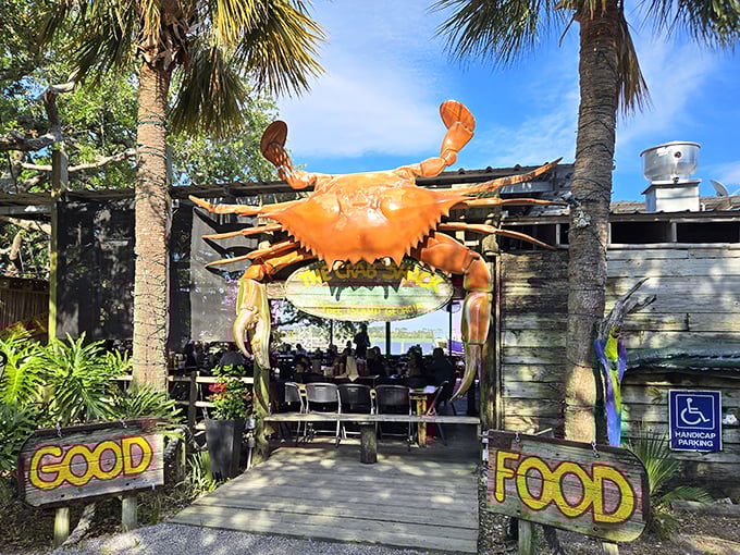 The giant crab welcoming you to The Crab Shack says "GOOD FOOD" – the understatement of the century! Prepare for seafood nirvana.