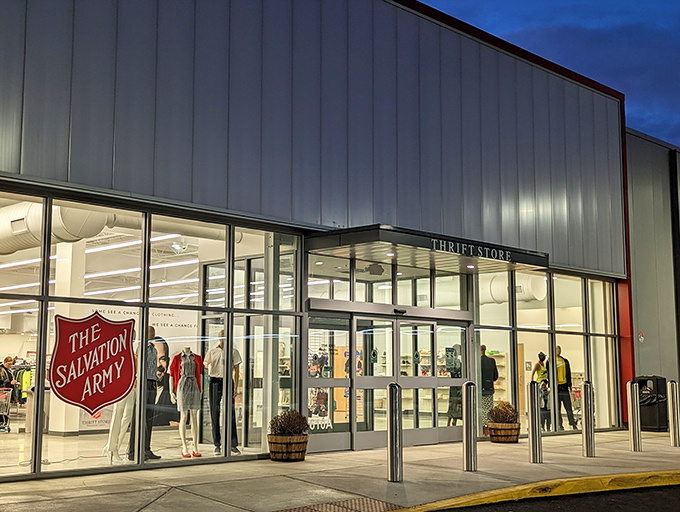 The Salvation Army's modern storefront gleams like a beacon for bargain hunters cruising South Walnut Street.