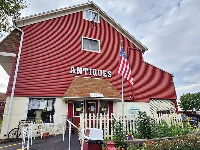 This classic red barn proves that the best antiques often hide in the most charming buildings.