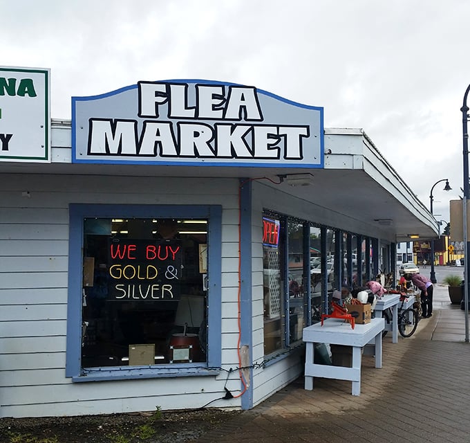 "FLEA MARKET" says the sign, but "adventure awaits" is what it really means. Waldport's coastal gem doesn't need fancy advertising—the treasures speak for themselves.