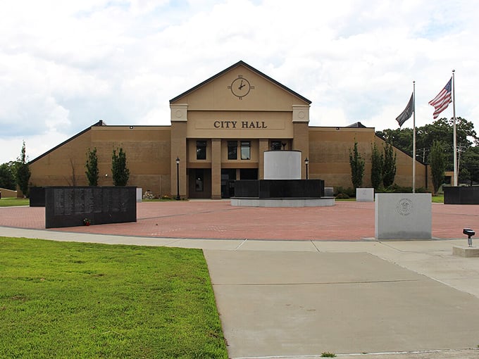 Warner Robins City Hall: where civic pride meets brick-paved patriotism! The clock keeps perfect time for a community that values both history and punctuality.