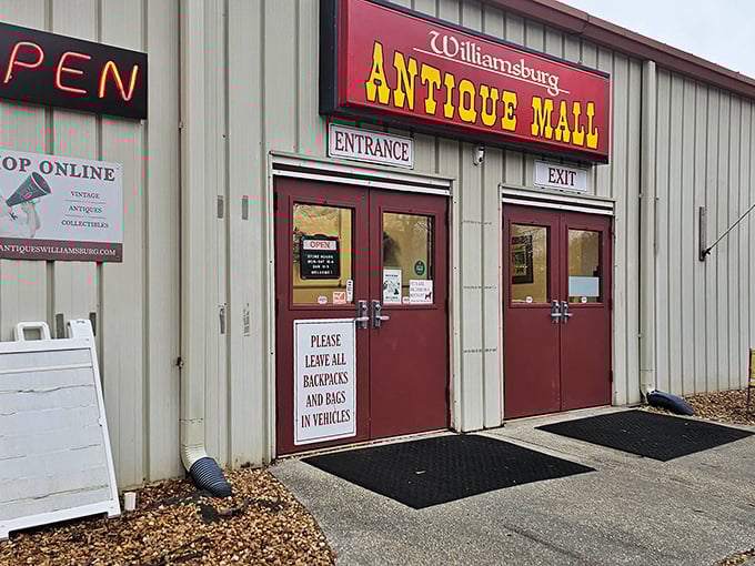 Williamsburg Antique Mall's red doors stand ready to transport you back in time. History with a price tag!