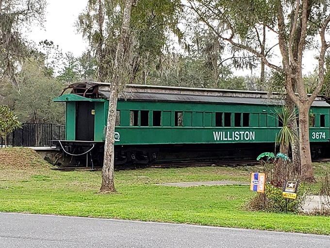 Williston's historic train car stands as a reminder of simpler times, much like the pace of life in this affordable retirement haven.