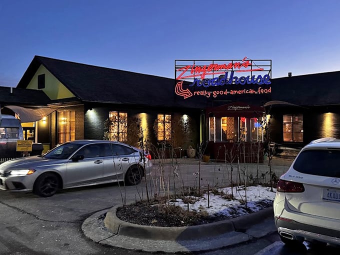 Zingerman's neon glow promises "really good American food" – understatement of the century for Ann Arbor chicken lovers.