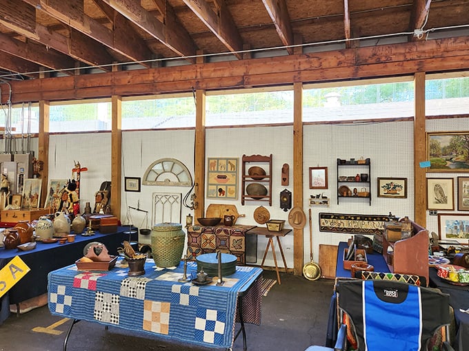 Tables loaded with vintage finds create a picker's paradise under Michigan's blue skies.