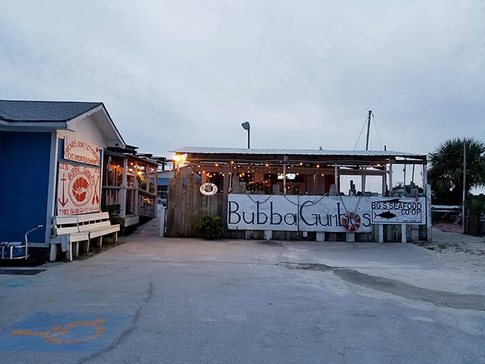 As evening falls, Bubba Gumbo's string lights twinkle like stars – guiding seafood pilgrims to their dockside feast.