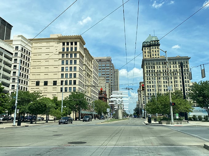 Tree-lined streets in Dayton create peaceful corridors where history and progress walk hand in hand.