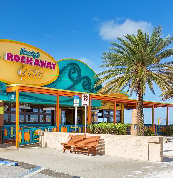 Frenchy's Rockaway Grill brings the Caribbean color palette to Clearwater Beach. Those wave designs aren't just cute—they're a preview of what's swimming in your sandwich.