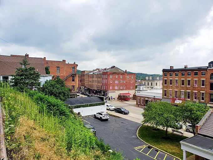 Hills, rooftops, and red brick—it’s like a quilt of local pride stitched together with charm.
