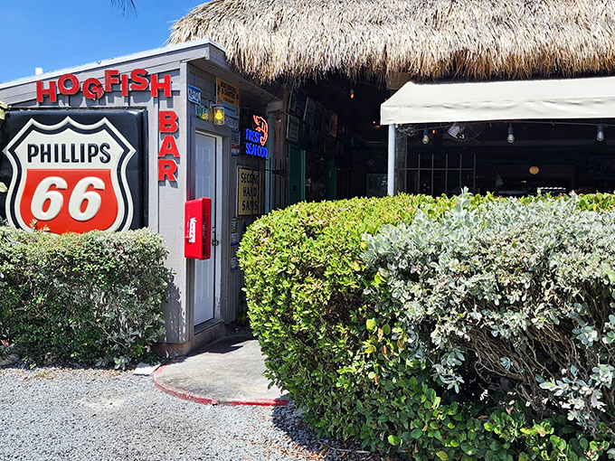 Under this tiki hut, seafood magic happens daily – no wands required, just fresh fish and skilled hands.