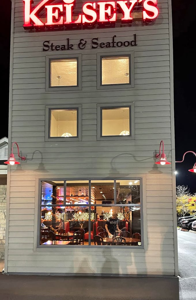 Kelsey's glowing sign promises both steak and seafood excellence – a bold claim they confidently back up nightly.