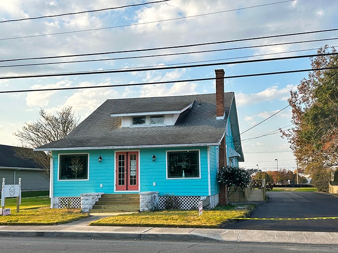 The blue house stands out like a robin's egg in spring. Second-Chance 302 isn't just a name—it's what every forgotten item deserves.