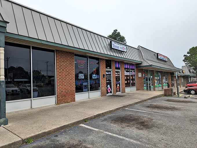 Pink and purple awnings? This strip mall spot knows how to stand out deliciously. 