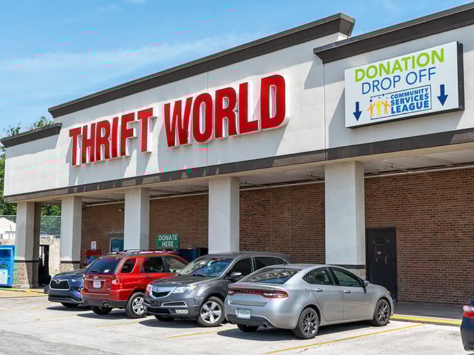 That brick and modern design combo creates the perfect backdrop for serious bargain hunting adventures.