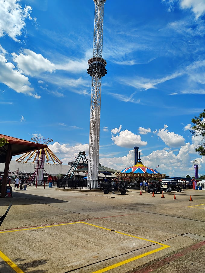 That carnival tower isn't just for show—it's a beacon calling bargain hunters from miles around the Metroplex.