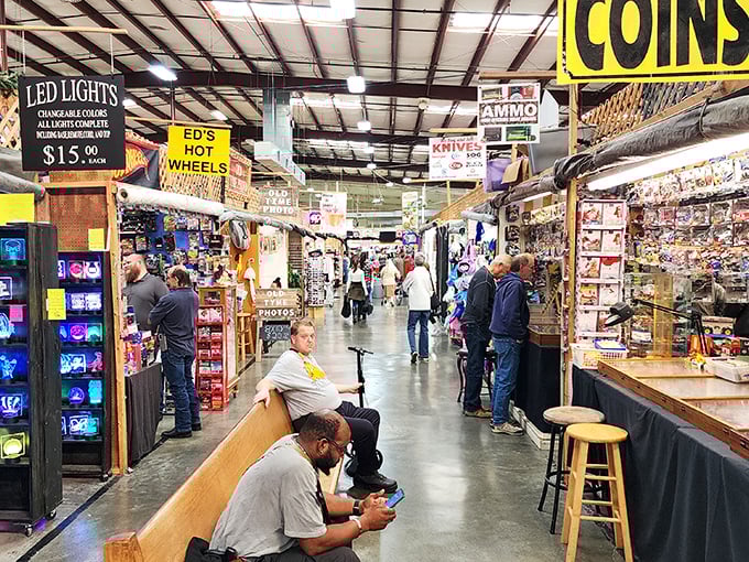 Inside the Sevierville Flea Market, long aisles of booths overflow with coins, collectibles, and curiosities—every display a potential conversation piece.