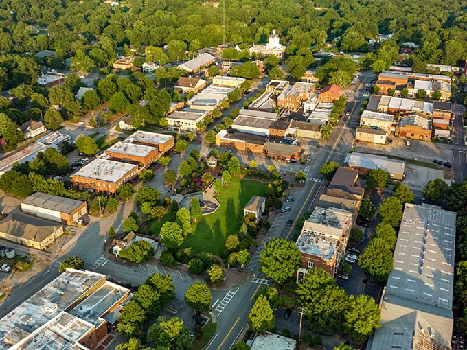 From above, Madison reveals its perfect town planning—a verdant town square surrounded by historic buildings, like a Norman Rockwell painting viewed from a drone.