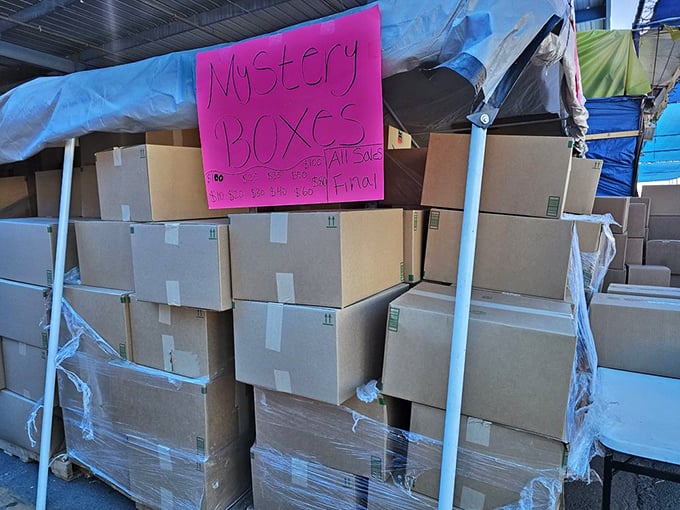 Mystery boxes stack high with promises – because who doesn't love a good surprise?