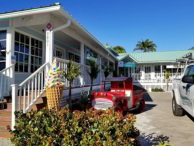 That vintage red truck and ice cream cone sculpture aren't just decorations – they're Instagram bait with a side of childhood nostalgia.