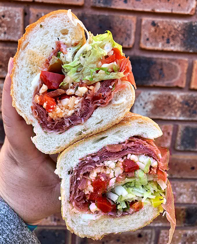 This isn't just a sandwich; it's architecture—Italian meats, cheese, and veggies stacked with the precision of a Frank Lloyd Wright design.