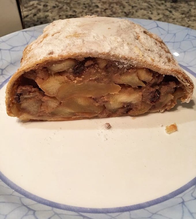 Apple strudel that achieve the impossible – perfectly crisp outside, cloud-soft inside. The holy grail of apple strudel!