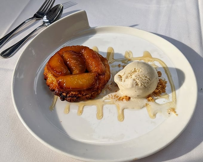 Apple Tarte Tatin with vanilla ice cream—proof that the French understand that life's too short to skip dessert.