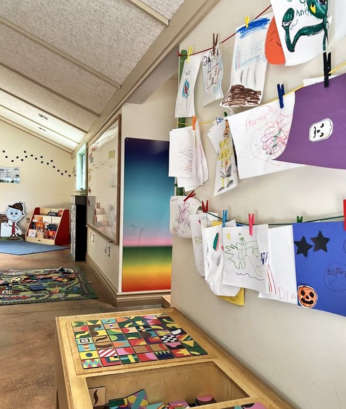 Where masterpieces begin! Children's artwork hangs like Picassos-in-training, proving creativity needs no age requirement to shine.