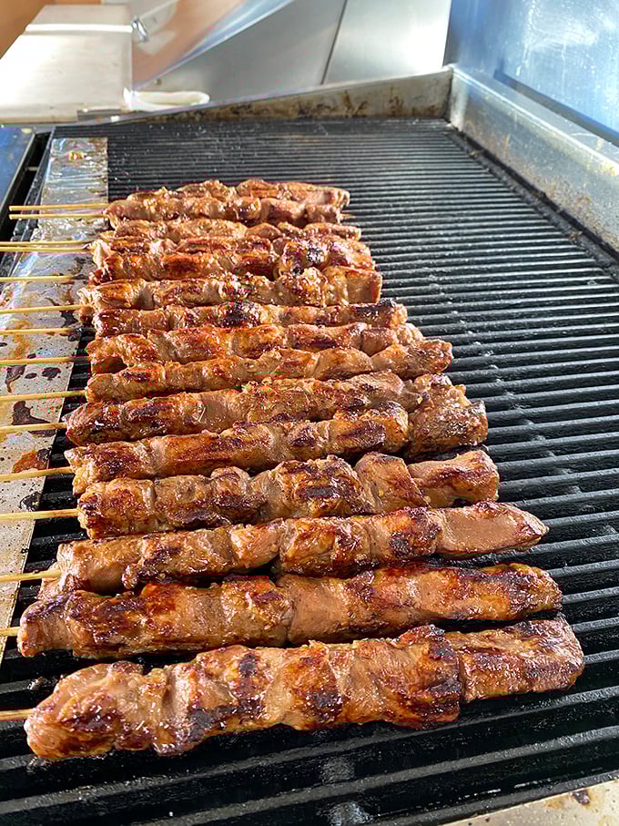These BBQ skewers aren't just grilled—they're transformed. The caramelization on that meat is what barbecue dreams are made of.