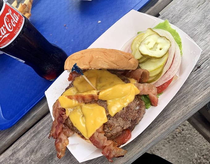 Bacon and cheese melting into beefy perfection—a sandwich that understands the meaning of "indulgence" without needing a dictionary.