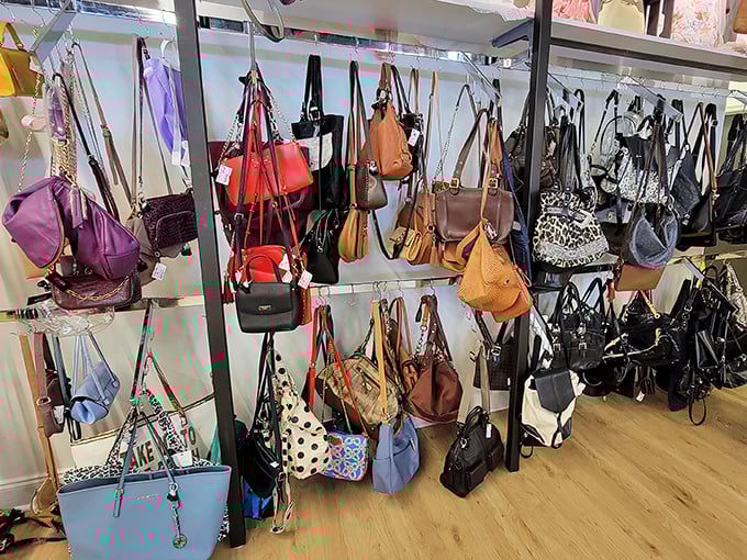 Handbag paradise where designer dreams come at non-nightmare prices. That red tote is practically screaming your name from across the room.