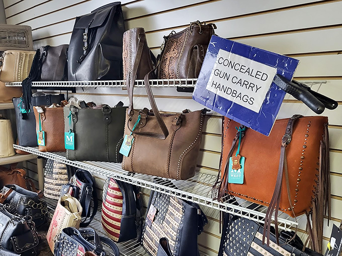 Not just any handbags—these are "Concealed Gun Carry Handbags," proving Florida flea markets truly have something for everyone's unique lifestyle needs.