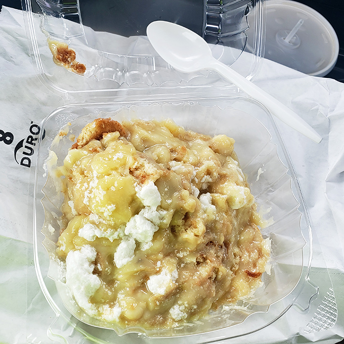 Banana pudding that would make your grandmother both proud and jealous—creamy, sweet comfort in a plastic container that somehow tastes like childhood memories.