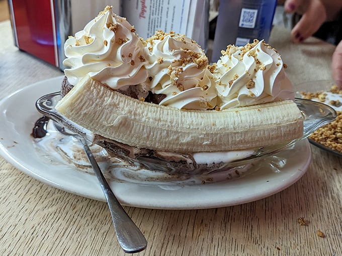 The banana split at Michael's isn't just dessert—it's architecture, art, and pure bliss stacked into one magnificent creation.