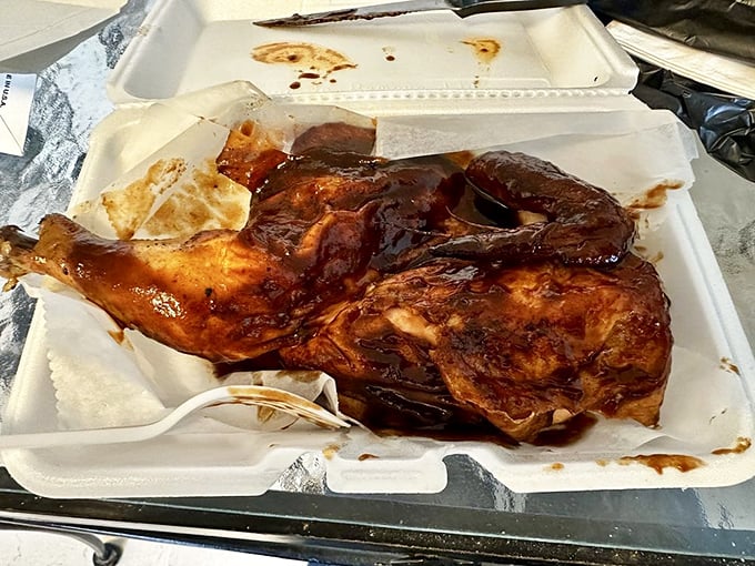 BBQ chicken so perfectly lacquered with sauce, it practically glows. This isn't just dinner—it's edible artwork with a smoky soul that would make any pitmaster proud.