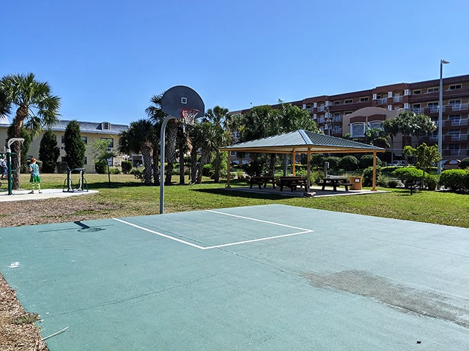 Basketball with an ocean breeze—where missing a jump shot is somehow less disappointing when palm trees are your spectators.