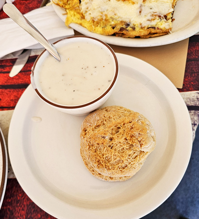 A proper biscuit and gravy should make you question why anyone would eat anything else for breakfast. This one passes the test with flying colors.