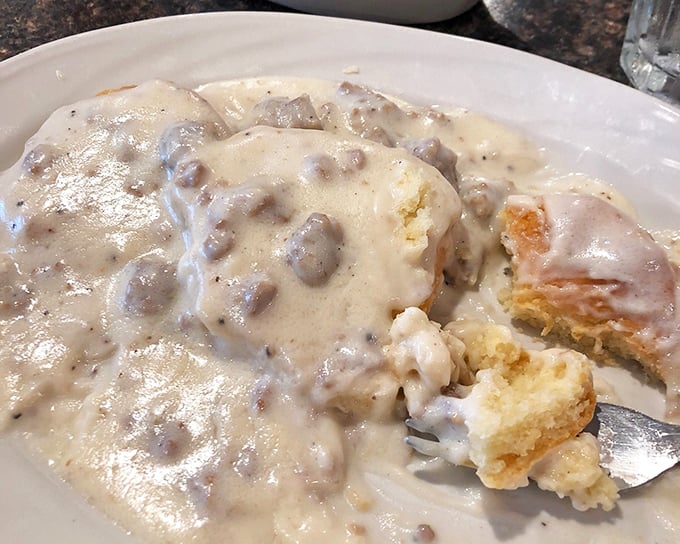 Biscuits and gravy so creamy and rich, they could make a Southern grandmother nod in solemn approval.